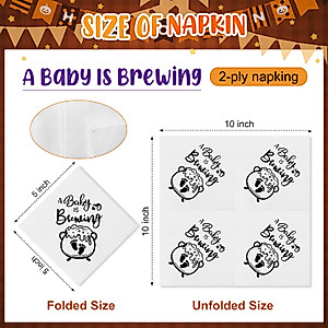 100 Pcs Halloween Baby Shower Napkins, A Baby Is Brewing Baby Shower Decorations Halloween Baby Shower Napkins Gender Reveal Party Decorations, 5 x 5 Inches