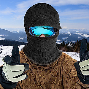 Balaclava Face Mask - 2pcs Knit Winter Hats for Women Men Adult, Cold Weather Ski Beanie Neck Gaiter Ears Cover for Outdoors Running Snowboarding, Thermal Ninja Caps Grey Black