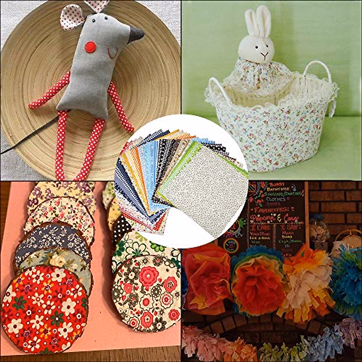 50 Pcs 10" x 10" Craft Fabric Bundle Squares Patchwork Fabric Sets Cotton Material Quilting Fabric for DIY