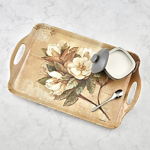 Pimpernel Sugar Magnolia Collection Large Handled Tray | Serving Tray for Lunch, Coffee, or Breakfast | Made of Melamine for Indoor and Outdoor use | Measures 18.9" x 11.6" | Dishwasher Safe
