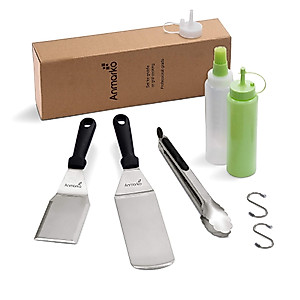 Metal Spatula Set of 4 - Griddle Accessories kit - Grill Flat Spatula Pancake Flipper Hamburger Turner - Metal Utensil Great for BBQ Grill Flat Top Cast Iron Griddle - Commercial Grade