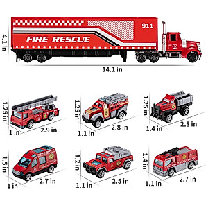 TEMI Diecast Emergency Fire Rescue Vehicle Toy Set w/Play Mat, Truck Carrier,Ambulance, Alloy Metal Fighting Car for 3 4 5 6 Years Old Toddlers Kids Boys and Girls
