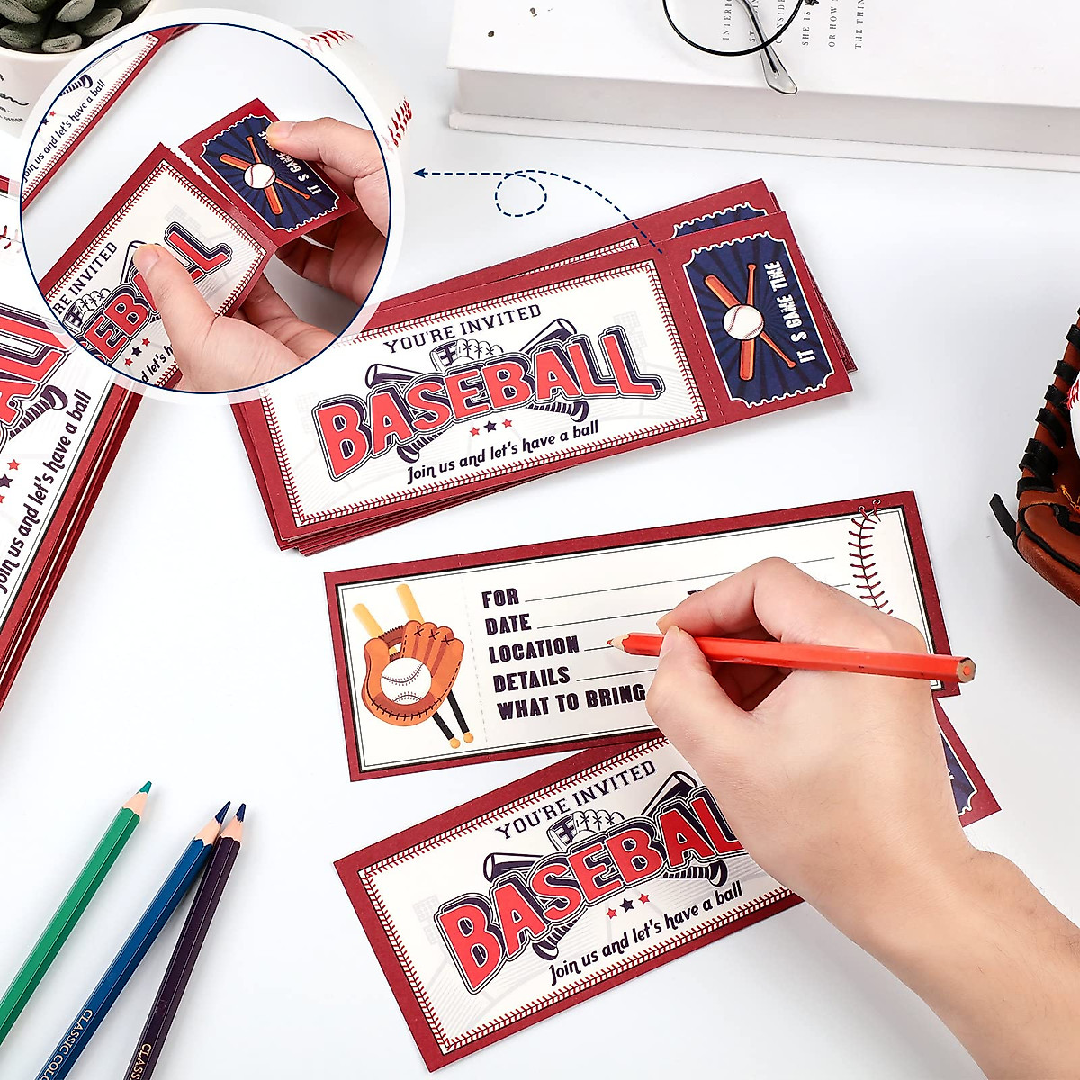 Woanger Baseball Birthday Party Invitations, 50 Pieces with Envelopes, Multicolor, Unisex-Adults