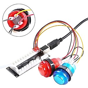 Easyget LED Arcade DIY Parts 2x Zero Delay USB Encoder + 2x 8 Way Joystick + 20x LED Illuminated Push Buttons for Mame Jamma Arcade Project Red + Blue Kits