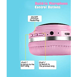 Wireless Headphones for Boys,Girls,Women,Kids,Teens Pink Bluetooth Headset for Smartphones/iPhone/iPad/Laptop/PC/TV Children Over Ear Gaming Headset with Mic&LED Light&Foldable (Angel Wings Pink)