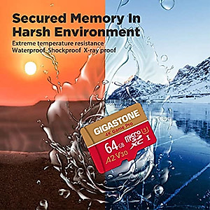 [5-Yrs Free Data Recovery] Gigastone 64GB 2-Pack Micro SD Card, 4K Game Pro, MicroSDXC Memory Card for Nintendo-Switch, GoPro, Security Camera, DJI, UHD Video, R/W up to 95/35MB/s, UHS-I U3 A2 V30 C10