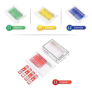 Plastic Prepared Microscope Slides for Kids, Cainda 48pcs Animals Insects Plants Flowers Sample Microscope Slides with Specimens for Students Adult Biology Science Programs