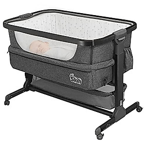 SKIH Baby Bedside Sleeper,Baby Bassinets,Quick Assemble Travel Bassinet with Storage Basket,Portable Baby Crib for Safe Co-Sleeping,Adjustable Baby Playard for Infant Newborn(Charcoal Grey)