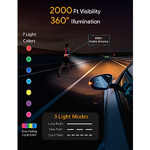 Olook High Visibility LED Light Up Vest with Running Light, 360° Reflective Safety Gear for Night Running, Cycling, Joggers, Rechargeable and Waterproof, L-Green(Patent Pending)