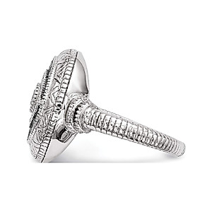 Jewelry By Sweet Pea Sterling Silver Rhodium-Plated Black And White Cz Evil Eye Ring