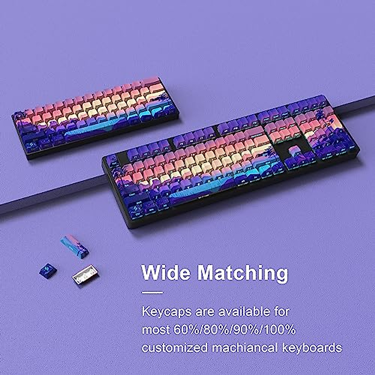 JSJT PBT Keycaps-Side Printed Translucent Keycaps,Multi-Coloured Style Shine Through Custom Keycaps,124 Keys Cherry Profile Keycap Set for Cherry MX Switches Mechanical Keyboards
