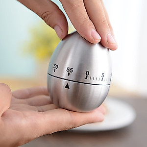 NUZYZ Metal Timer, Portable Metal Timer Attractive Stainless Steel Anti-Slip Bottom 60 Minutes Egg-Shaped Manual Reminder for Home Stainless Steel
