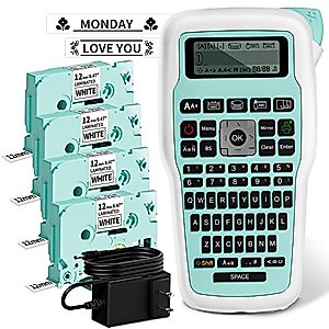 Vixic Handheld Label Maker Machine with Tape,E1000 Label Printer with QWERTY Keyboard Easy to Use Portable Label Makers for Industrial Work Home School Office Organization Green