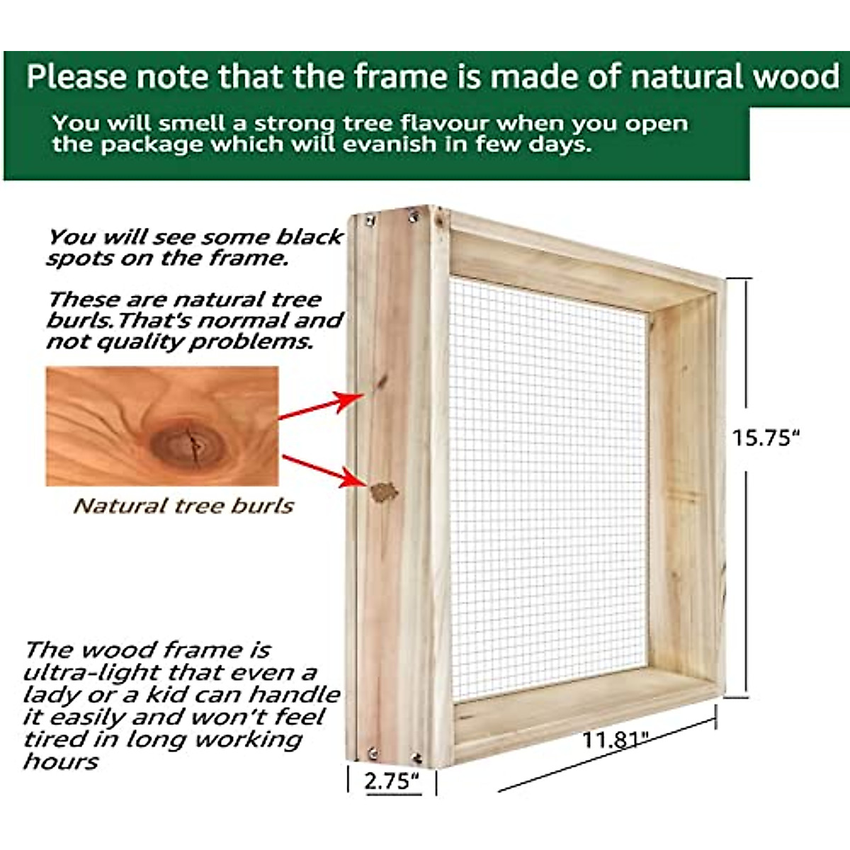 Soil Sifter, Dirt Sifter for Gardening, Compost Sifter, Garden Sieve, Light Wood Sifter for Rocks, Screen Sifter Top Soil/Peat Moss/Worm/Leaves/Loam Soil/Sand,Great Garden Tool for Plants & Vegetables