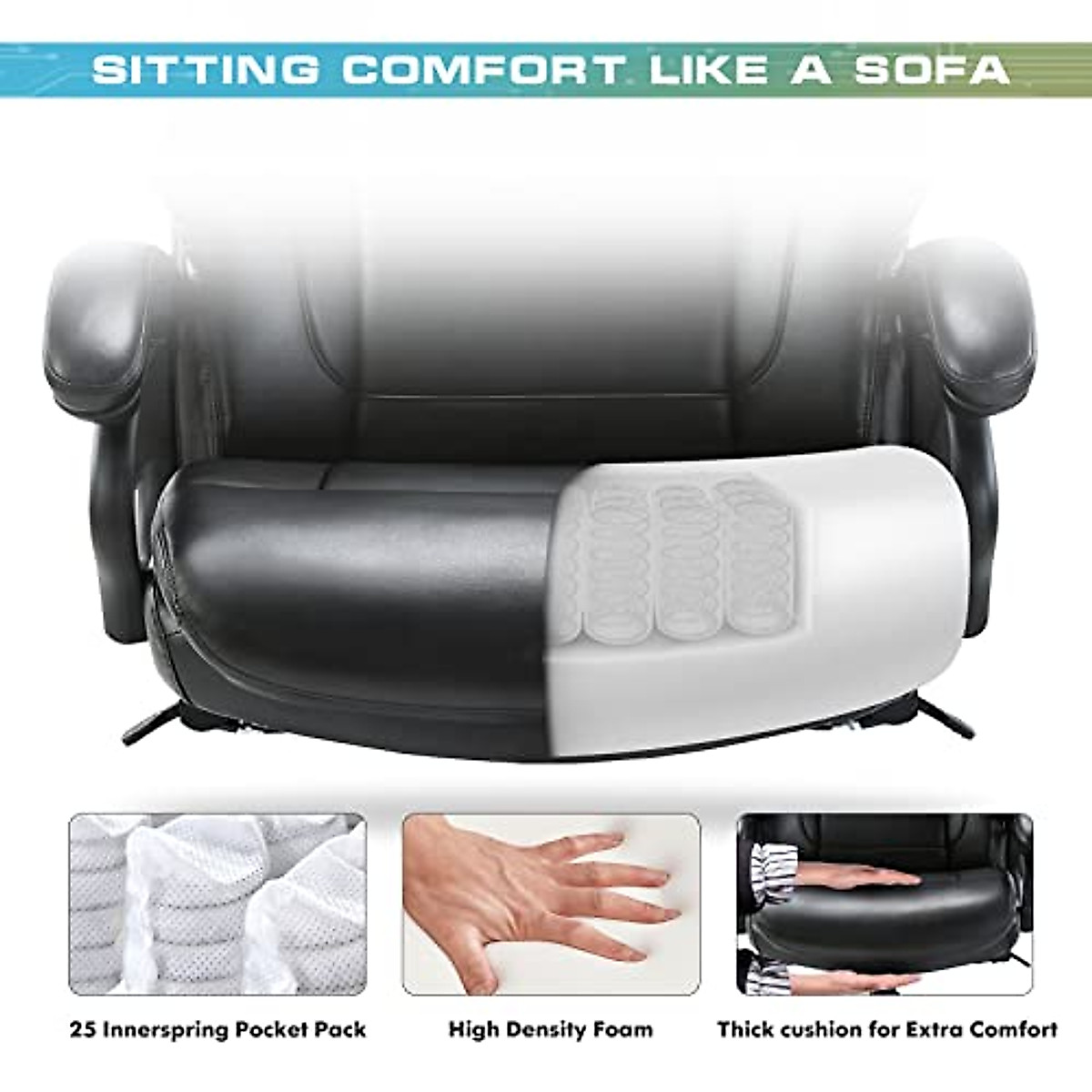 Big and Tall Office Chair 400lbs-Heavy Duty Executive Desk Chair with Extra Wide Seat, High Back Ergonomic Leather Computer Chair with Tilt Rock&Tension, Padded Armrests-Black