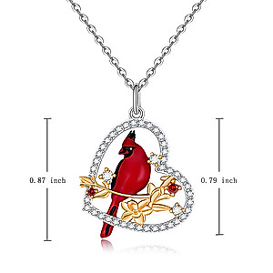 Sterling Silver Heart Red Cardinal Necklace for Women Mom Mother Daughter Friend Crystal Couples Cute Bird Necklaces Dainty Cubic Zirconia Long Chain