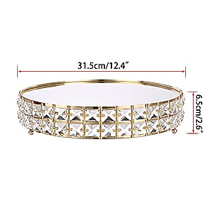 BSTKEY 12 inch Gold Round Cake Stand with Crystal Beads Decor, Cookies Fruit Serving Tray Display Tray, Metal Cupcake Stand Dessert Stand for Wedding Birthday Party Supplies Centerpiece