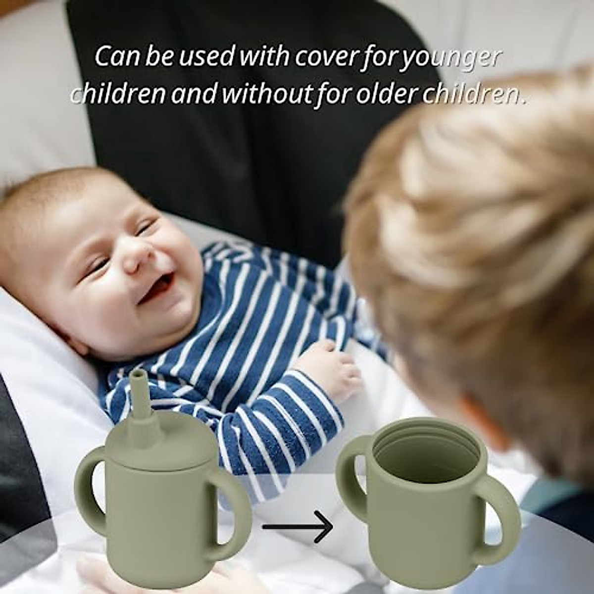 Mintlyfe Silicone Baby Cups With Lids, Silicone Trainer Cup Toddler for Boys and Girls, Training Straw Cup, Unbreakable, Spill Proof and Non-Slip Handles Sippy Cup for Toddlers, 4 oz (Sage)