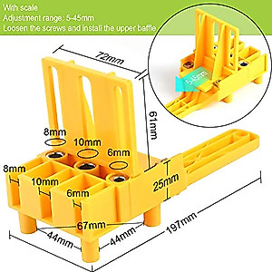 101 Pcs Handheld Woodworking Dowel Jig Kit Wood Dowel Drilling Guide Set for 1/4, 5/16, 3/8 Inch Drill Guide Metal Sleeve with Wood Dowel Pins Drill Bit Dowel Joints Drilling Guide Tools(Yellow)