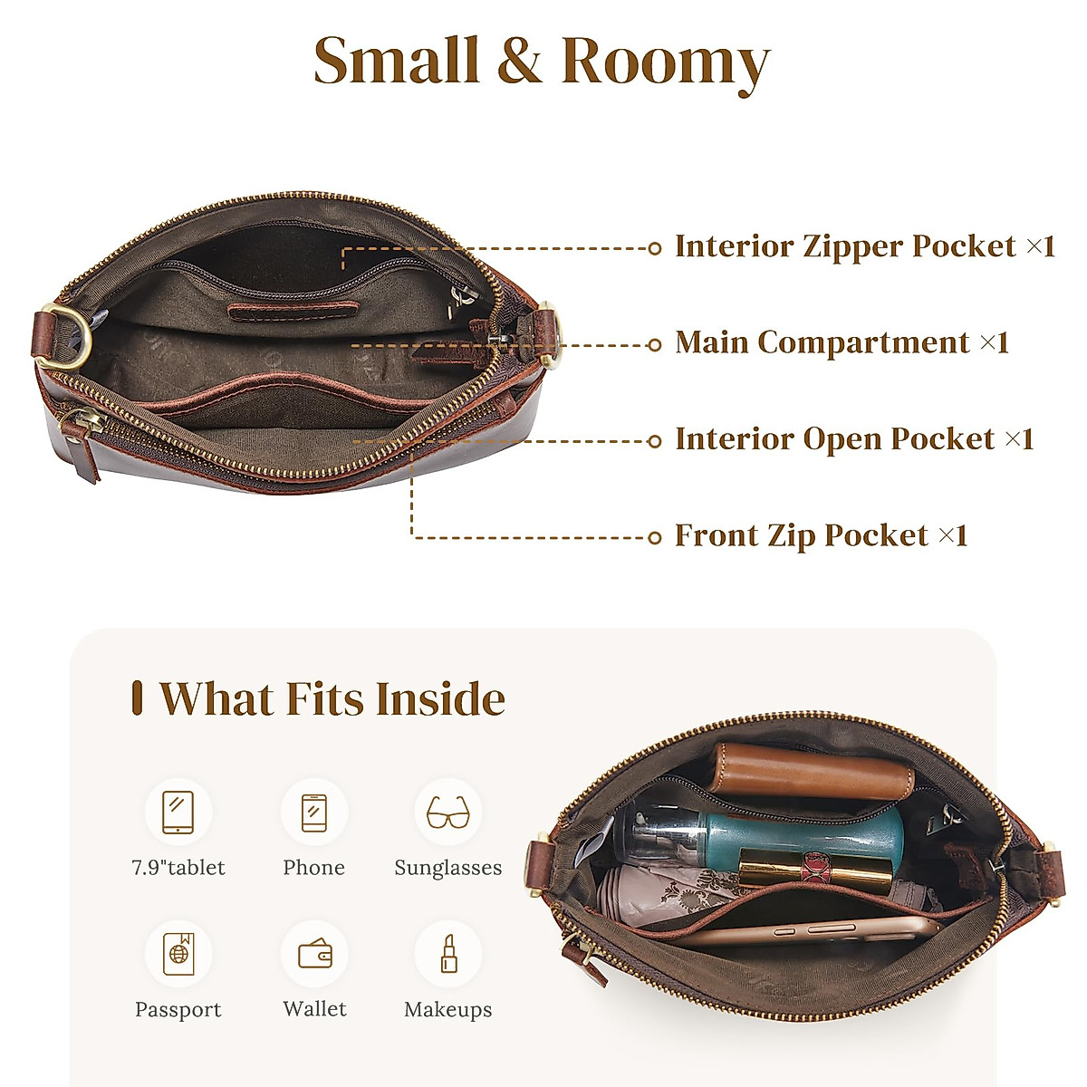 S-ZONE Small Genuine Leather Crossbody Bags for Women Purse and Handbag Wristlet