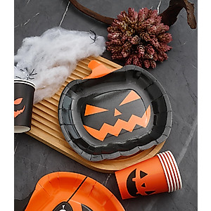 Halloween Plates and Napkins Party Supplies - Serves 24 - Pumpkin Plates and Cups Halloween Napkins for Halloween Birthday Decorations Kids Paper Plates Halloween dinnerware set