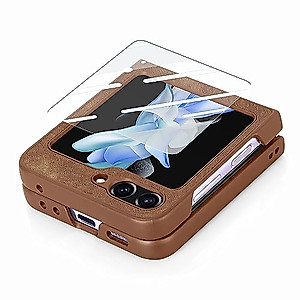 protective filp case Ultra Slim Case Compatible with Samsung Galaxy Z Flip 5 Case Built in Front Screen Protector, PU Leather Back Case Thin Case Minimalist Design Shockproof Full Body Protective Cove