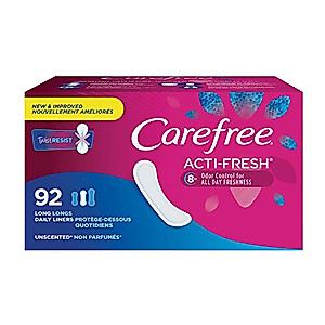 Carefree Acti-Fresh Thin Panty Liners, Unscented, 92 Count, Pack of 1 (Packaging May Vary)