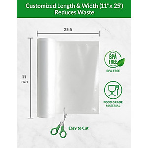 Vacuum Sealer Rolls Bags, 4 Rolls 11" x 25' Commercial Grade BPA Free Bag Rolls, Heavy Duty, Vacuum Storage Bags Food for vac storage, Meal Prep or Sous Vide