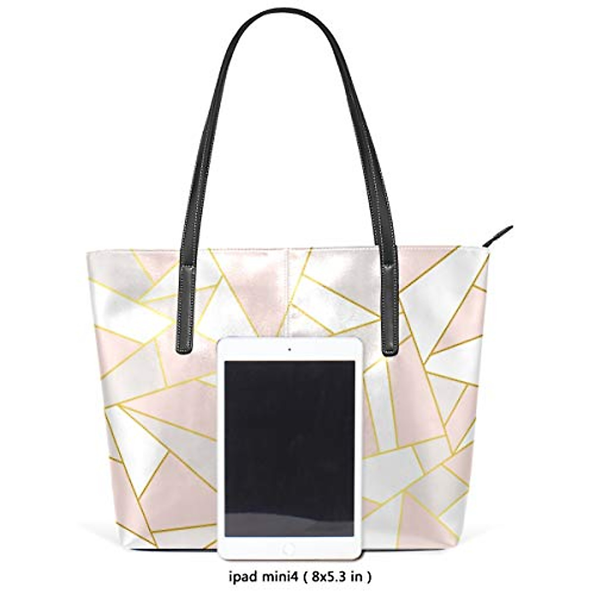 MNSRUU Tote Bag for Women Rose Gold Pink Geometry Marble Shoulder Bag Big Capacity PU Leather Handbag
