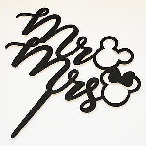 Mr & Mrs Cake Topper Mouse Inspired Theme Wedding Bridal Shower Engagement Party Decorations Mirror Black