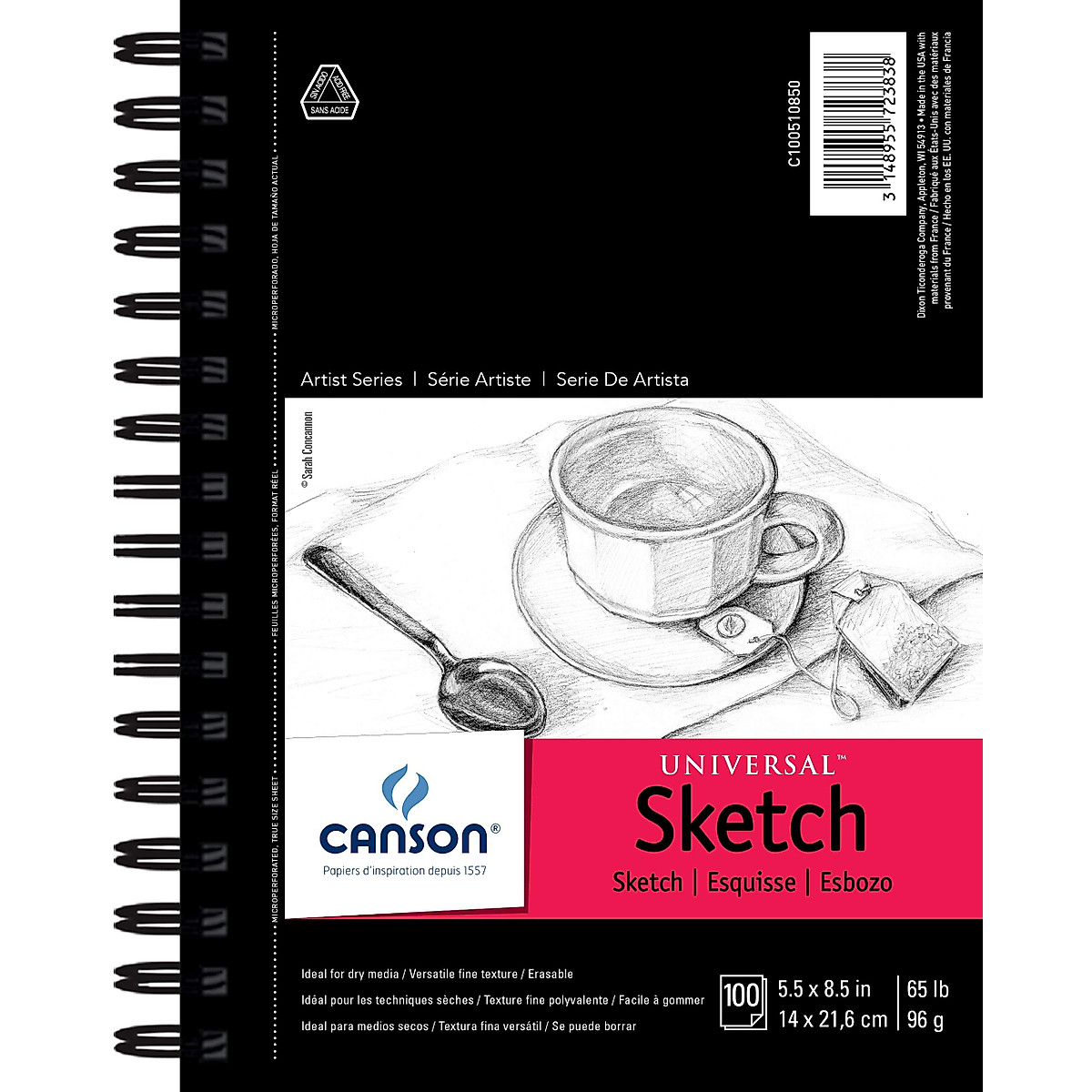 Canson 100510850 Pro-Art Artist Series Universal Sketch Pad, 5.5" x 8.5" Side Wire