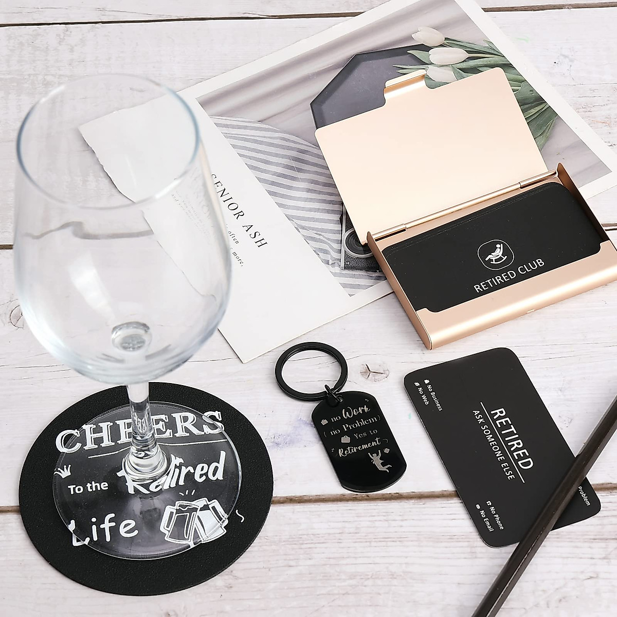 Karsspor 7 PCS Retirement Gifts for Men, Retirement Gift With Insulated Tumbler, Baseball Cap, Socks, Funny Business Cards, Leather Coaster, Key Chain, Great Retirement Gift For Retirees