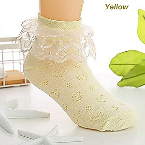Baby Girl Lace Socks, Eyelet Frilly Lace Socks Cotton Ankle Socks for Toddler, Pack of 4 Pair