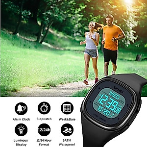 CakCity Mens Womens Digital Watch Black Waterproof Digital Watches for Women Stopwatch Wrist Watch Square Face Sport Watch for Unisex