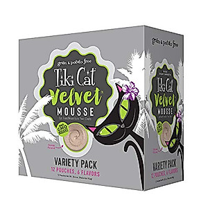 Tiki Cat Velvet Mousse, Protein Blend in Broth Variety Pack, Complete Nutrition for Balanced Diet, Wet Cat Food For All Life Stages, 2.8 oz. Pouch (Pack of 12)