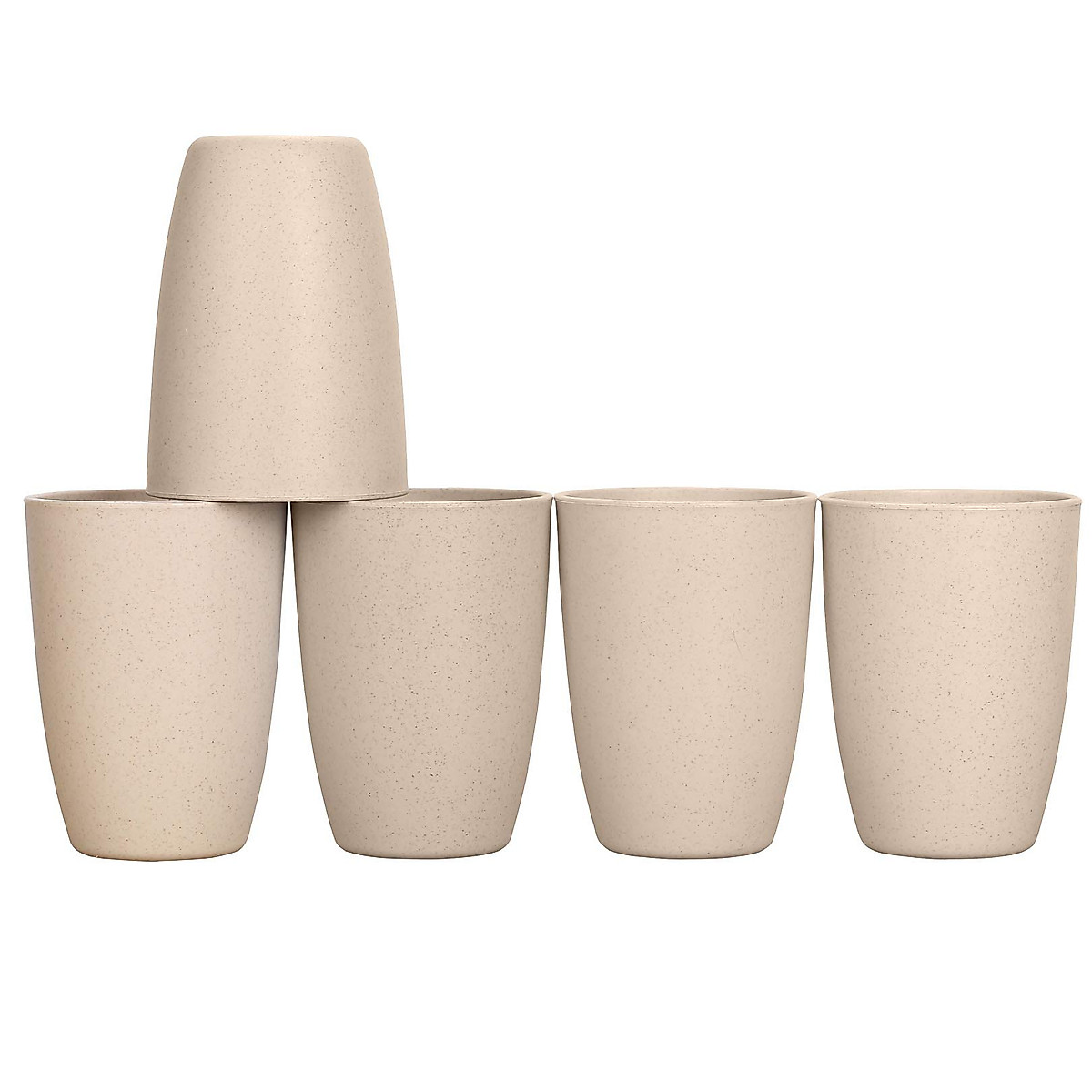 LuckyZone Wheat Straw Unbreakable Cup (12 oz) - Reusable Drinking Glasses Set of 5 - Dishwasher Safe - BPA Free & Eco-Friendly(Beige)
