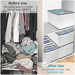 Krizyher 7 Grids Wardrobe Clothes Organizer , Folded Clothes Organizer for Closet, Washable Clothing Storage Bins, Upgrade Drawer Clothes Compartment Storage Box for Jeans, Pants, T-Shirts