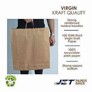 JET PAPER BAGS - 18x5x19.75 Inch [50 Pcs] Large Brown Paper Bags with Handles Prime for Takeout, Grocery, Goody, Retail, Party, Gifts, Weddings - Recyclable Kraft Paper Gift Bags with Handles