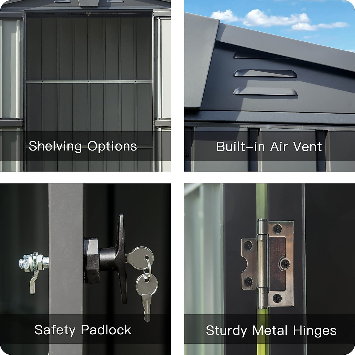 Domi Outdoor Storage Shed 5.7'x 3', Metal Garden Shed for Bike, Trash Can, Tools, Lawn Mowers, Pool Toys, Galvanized Steel Outdoor Storage Cabinet with Lockable Door for Backyard, Patio, Lawn