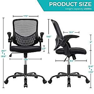Office Chair, Ergonomic Office Chair Computer Chair Mesh Home Office Desk Chairs with Flip-up Armrests, Rolling Swivel Chair with Lumbar Support Height Adjustable, Black