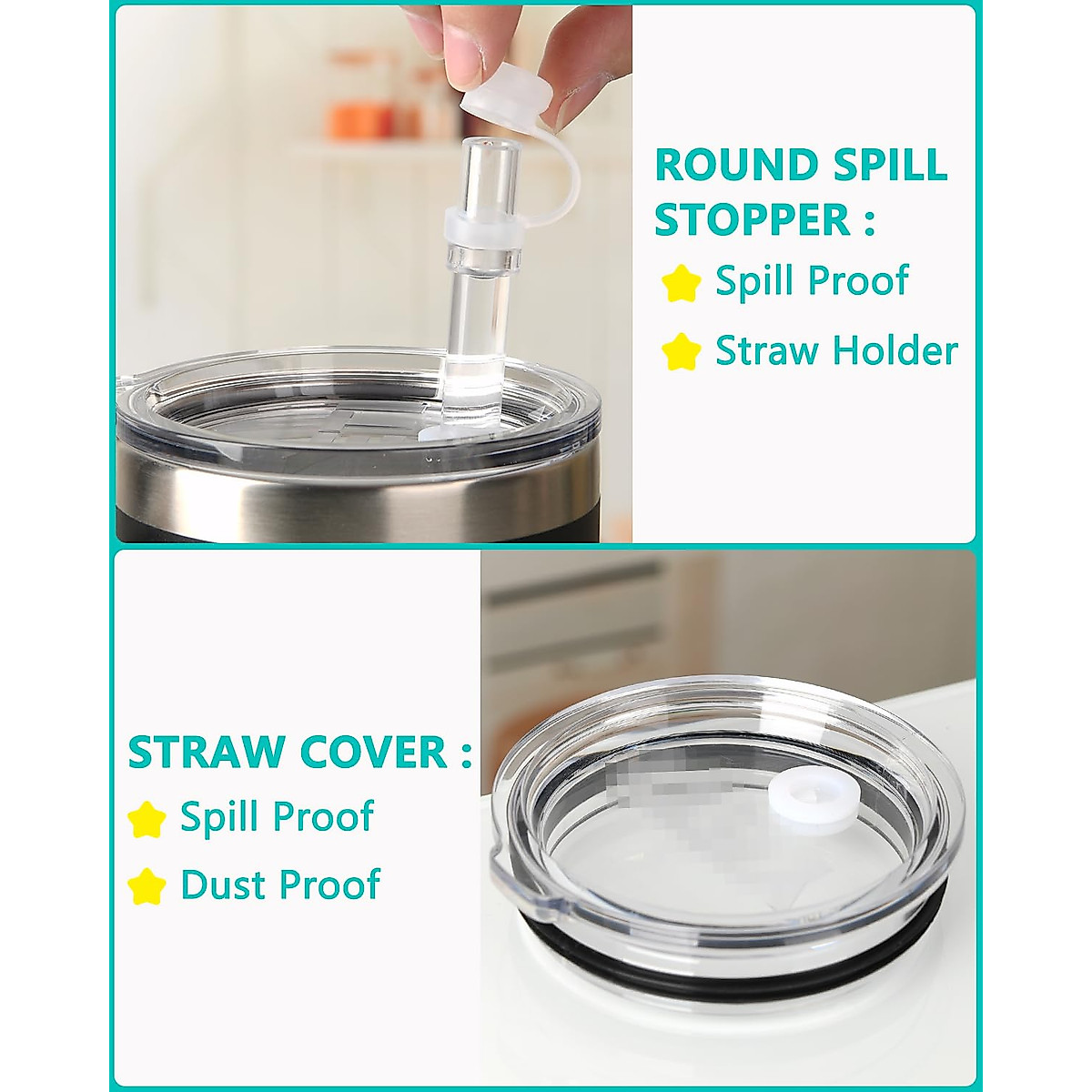 Silicone Spill Stopper Compatible with YETI Straw Cup,Spill Stopper for Cups Mug Tumbler Accessories Including 3 Straw Cover Topper Cap, 3 Leak Proof Stopper.