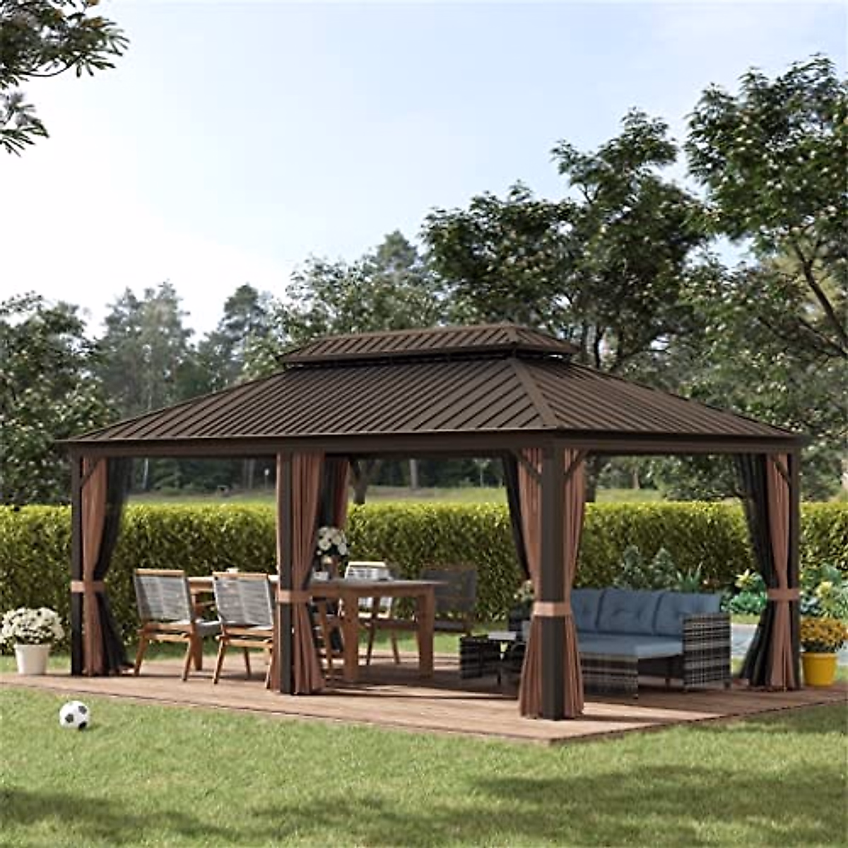 ZHYHSM-111 Hardtop Gazebo with Privacy Curtains Outdoor Canopy Gazebo with Aluminum Frame for Sun-Shade Gardens, Patios, Backyards