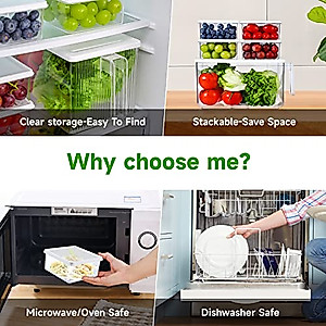 Refrigerator Organizer Bins Stackable,GRABADO 5 Pack Plastic Fridge Organizer Clear with Lid and Handle,Fruit Storage and Veggies/vegetable Containers for Fridge Keep Fresh,Large Drink Organizer