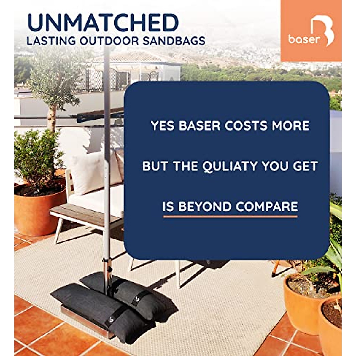 Baser Fillable Straight Sandbags, 4 x 55 LBS fillable Weight Bags for Patio Umbrellas, Cantilevers and Garden Accessories