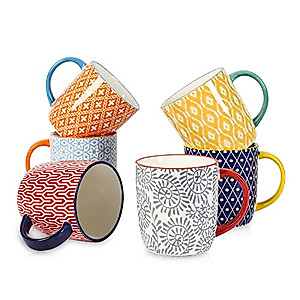 Selamica Porcelain 10 oz Coffee Mugs Set of 6 with Big Handle, Coffee Cups Ceramic for Cappuccino Latte Cocoa Milk Tea, Dishwasher Microwave Safe, Assorted Colors