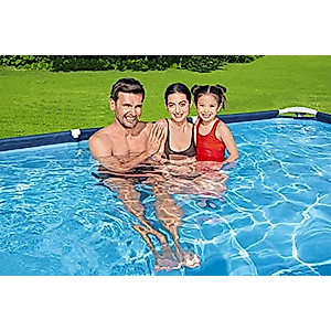 Bestway Steel Pro 118 Inch x 79 Inch x 26 Inch Rectangular Metal Frame Above Ground Outdoor Backyard Swimming Pool, Blue (Pool Only)