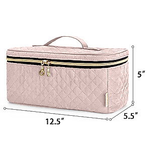 Teamoy Travel Makeup Brush Case, Makeup Train Organizer Bag with Handle for Makeup Brushes(up to 8-inch) and Essentials, Large, Misty Rose(BAG ONLY)