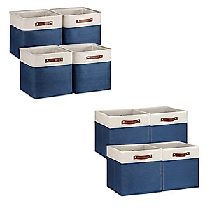 Temary Fabric Storage Bins for Cube Organizer 8 Pack Cube Storage Bins Storage Cubes for Shelves Storage Baskets for Organizing Toys, Books, Clothes, Towels (White & Blue, 13x13x13 Inch)