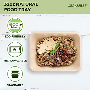 Harvest Pack GOURMET SHOWCASE [400 COUNT] Sugarfiber 32 oz Compostable Disposable Food Container Serving Trays, Rectangle, Made from 100% Eco-Friendly Plant Fibers