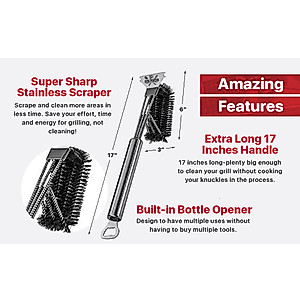 Commercial Quality Stainless Steel Grill Cleaning Brush and Scraper Tool Combo Brought to You by Misko Mountain Flavor Company